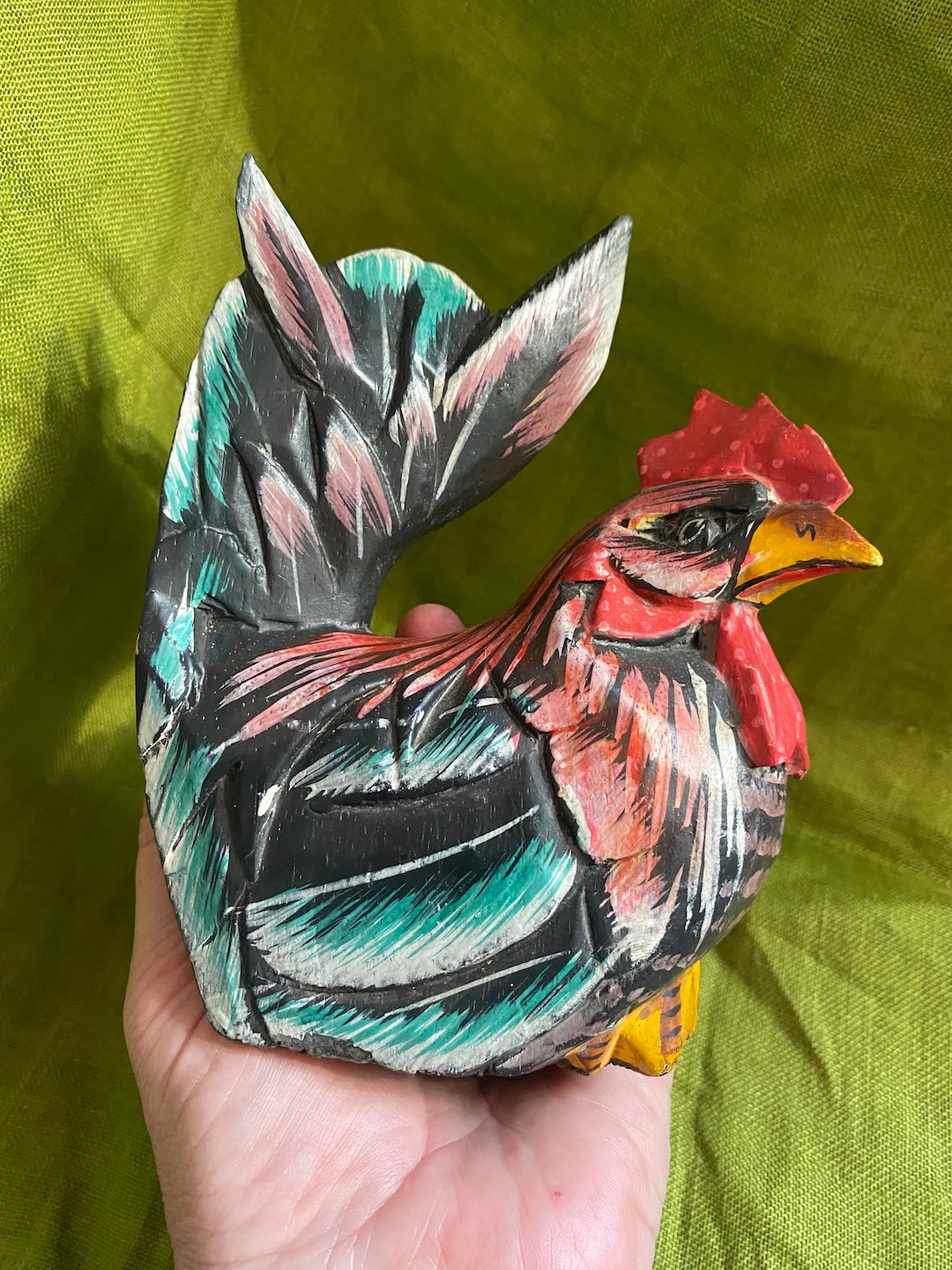 Vintage 1990s Mexican Folk Art Rooster, Hand-carved and Painted From ...
