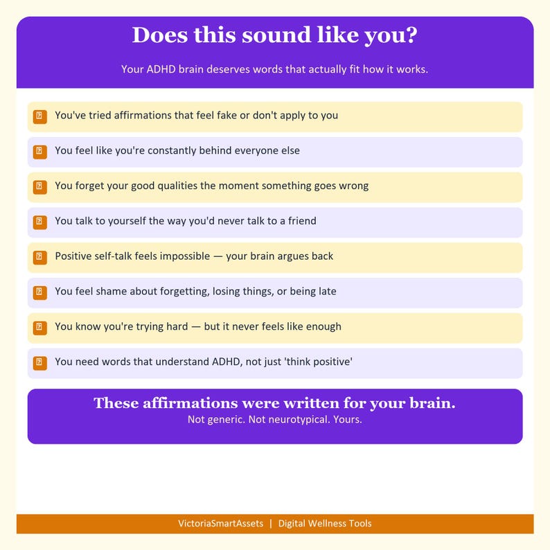 ADHD Affirmations for Adult Brain | Self-love Mindset Cards (digital ...