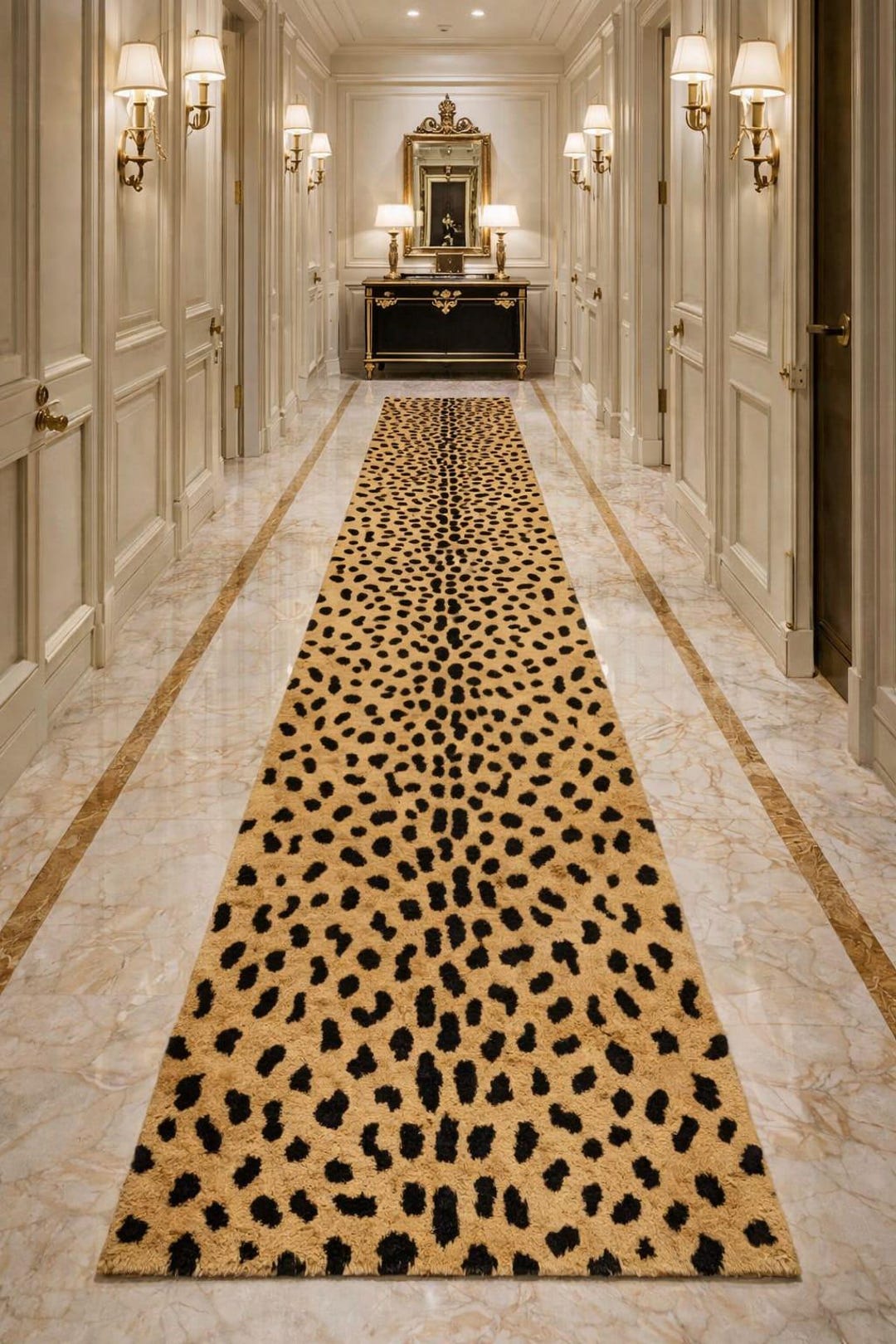 Cheetah Print Runner Rug Hand Tufted Wool Luxury Hallway Carpet 2x6 ...
