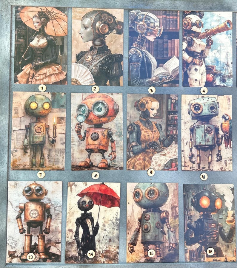 18 Steampunk Robot Postcard Set | Gothic Art Cards | Spooky Wonderland ...