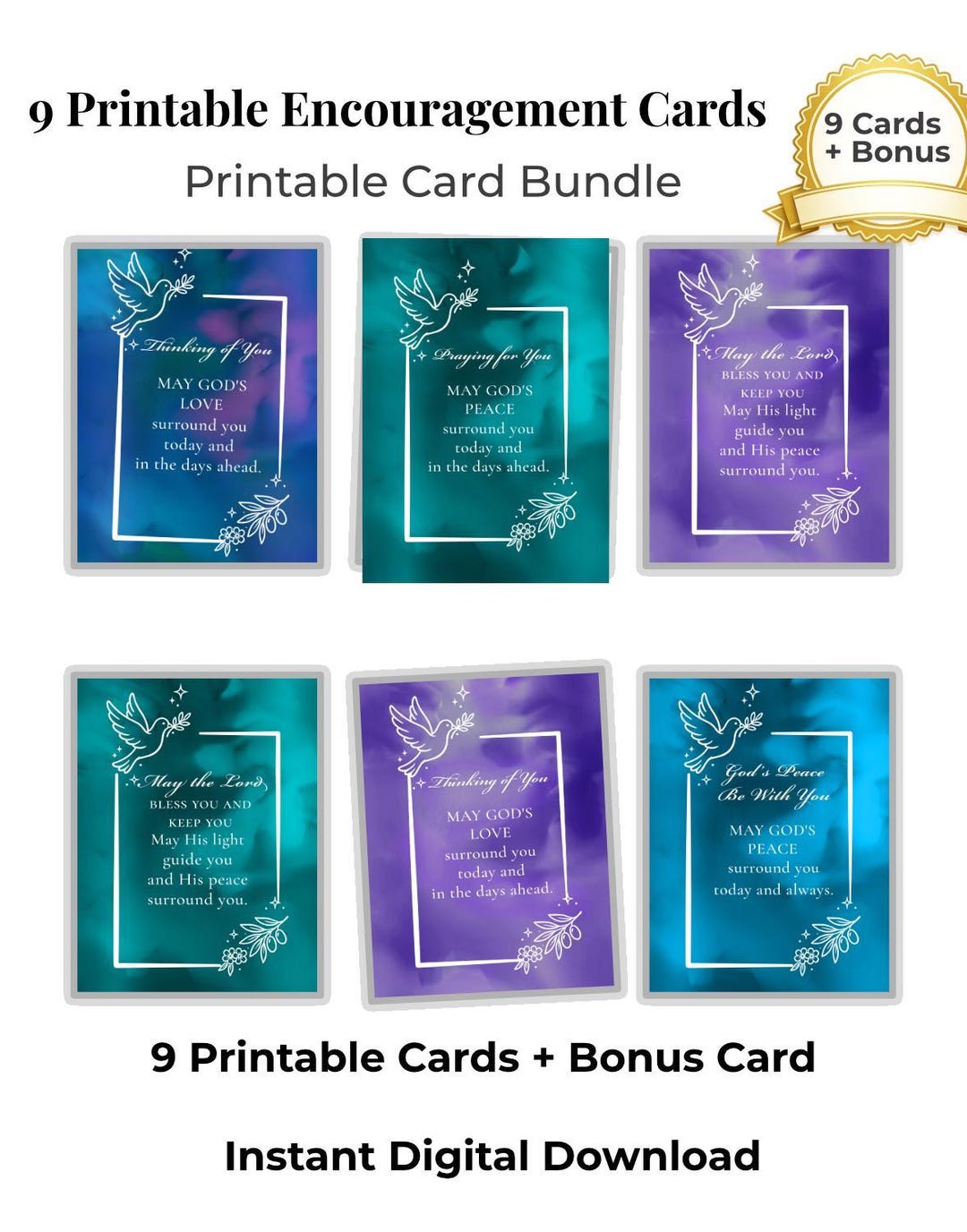 Printable Christian Encouragement Cards Bundle, Thinking of You ...