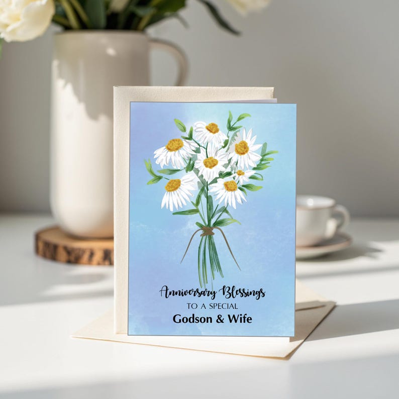 Godson and Wife Religious Anniversary Daisies, 5x7 Printable Card ...