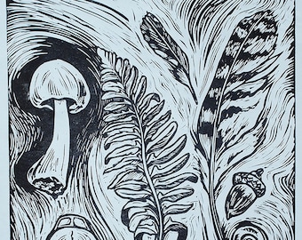 Forest Treasures Linocut Print - Etsy