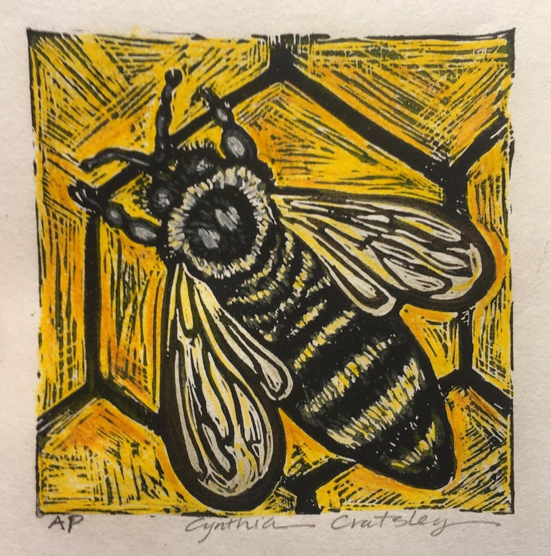 Honey Bee Linocut - Etsy