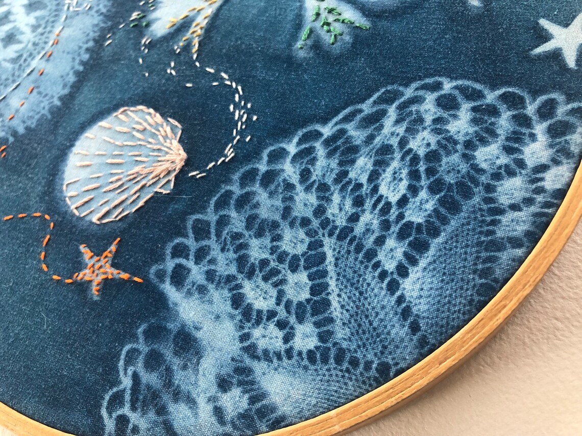 Seashell, Lace and Starfish Cyanotype Embroidery Wall Hanging - Etsy