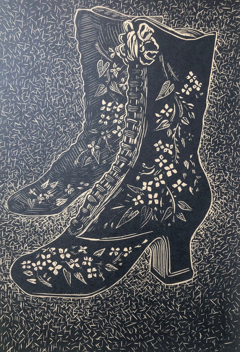 Victorian Boots Linocut - Etsy