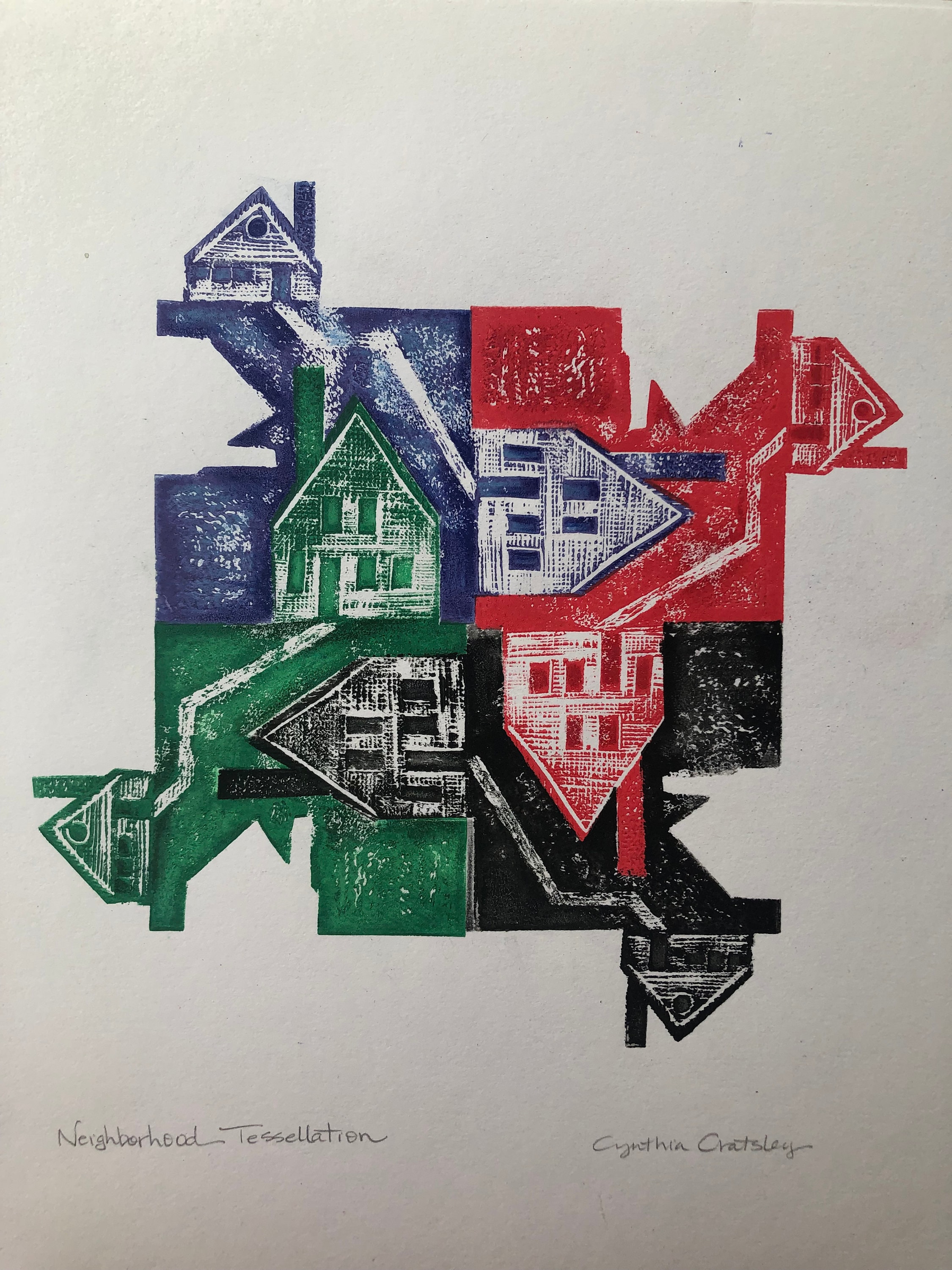 Neighborhood Tessellation Linocut - Etsy