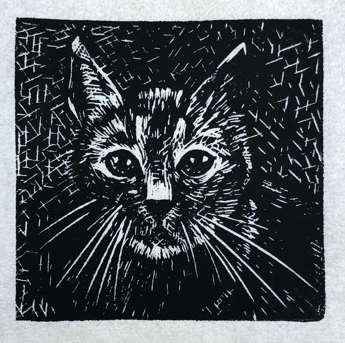 Cat Face Linocut - Etsy