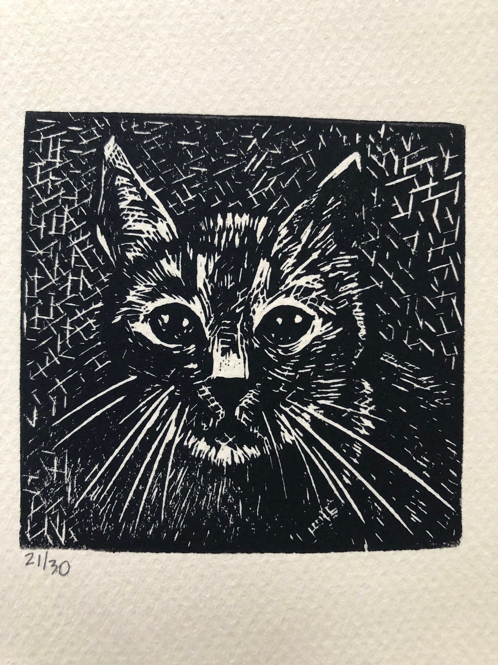 Cat Face Linocut - Etsy