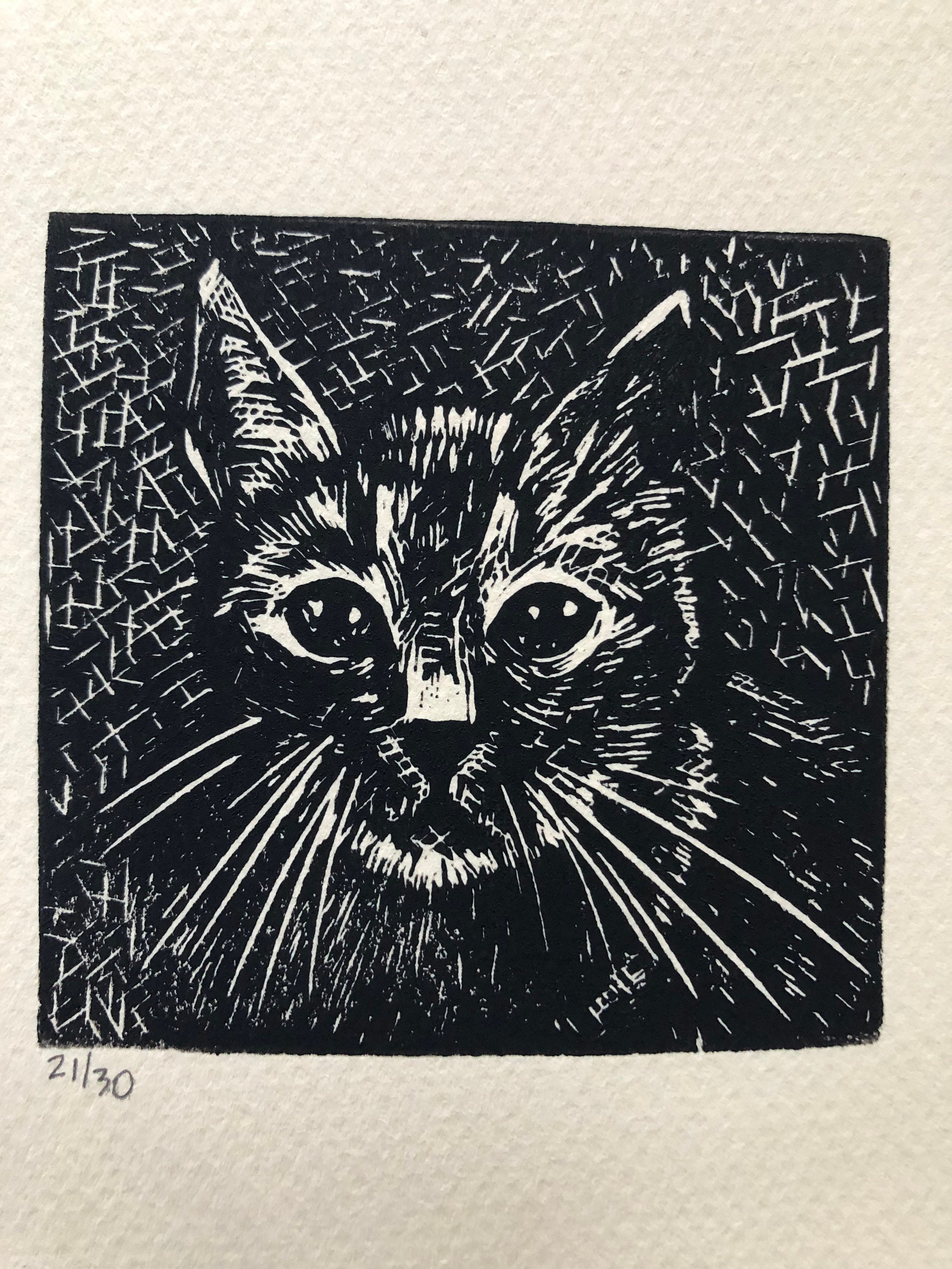 Cat Face Linocut - Etsy
