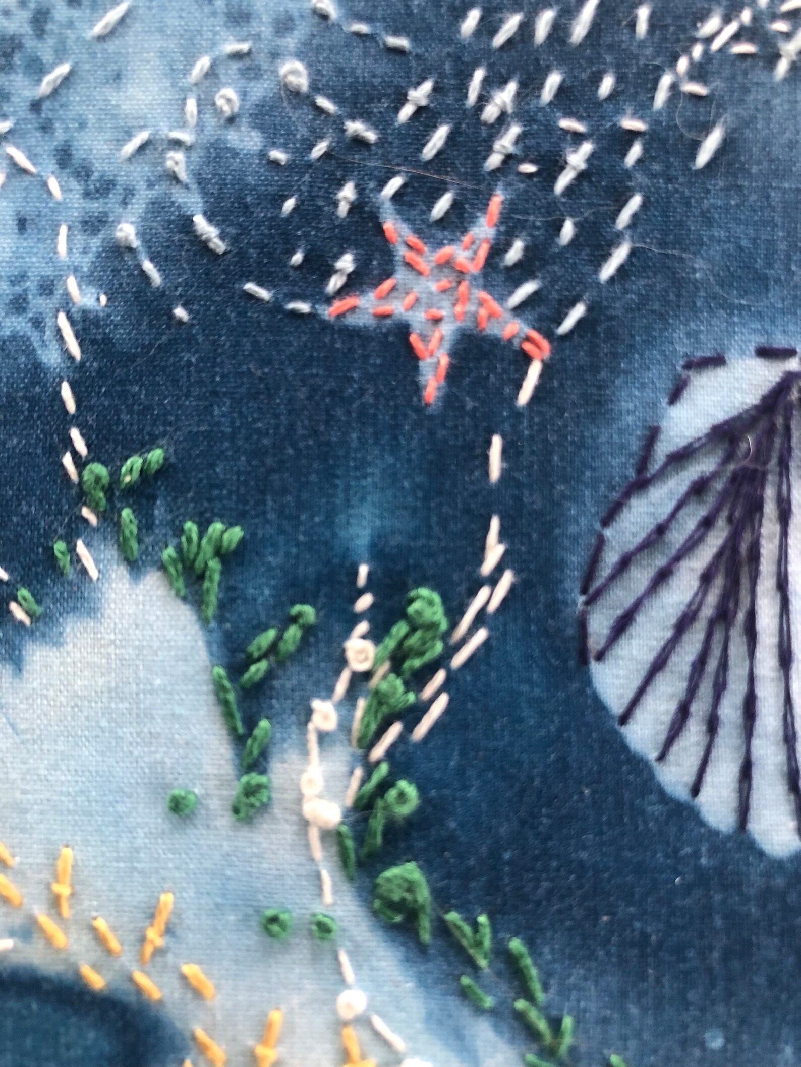 Seashell, Lace and Starfish Cyanotype Embroidery Wall Hanging - Etsy