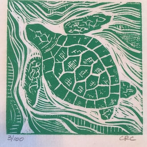 Sea Turtle Linocut Print - Etsy