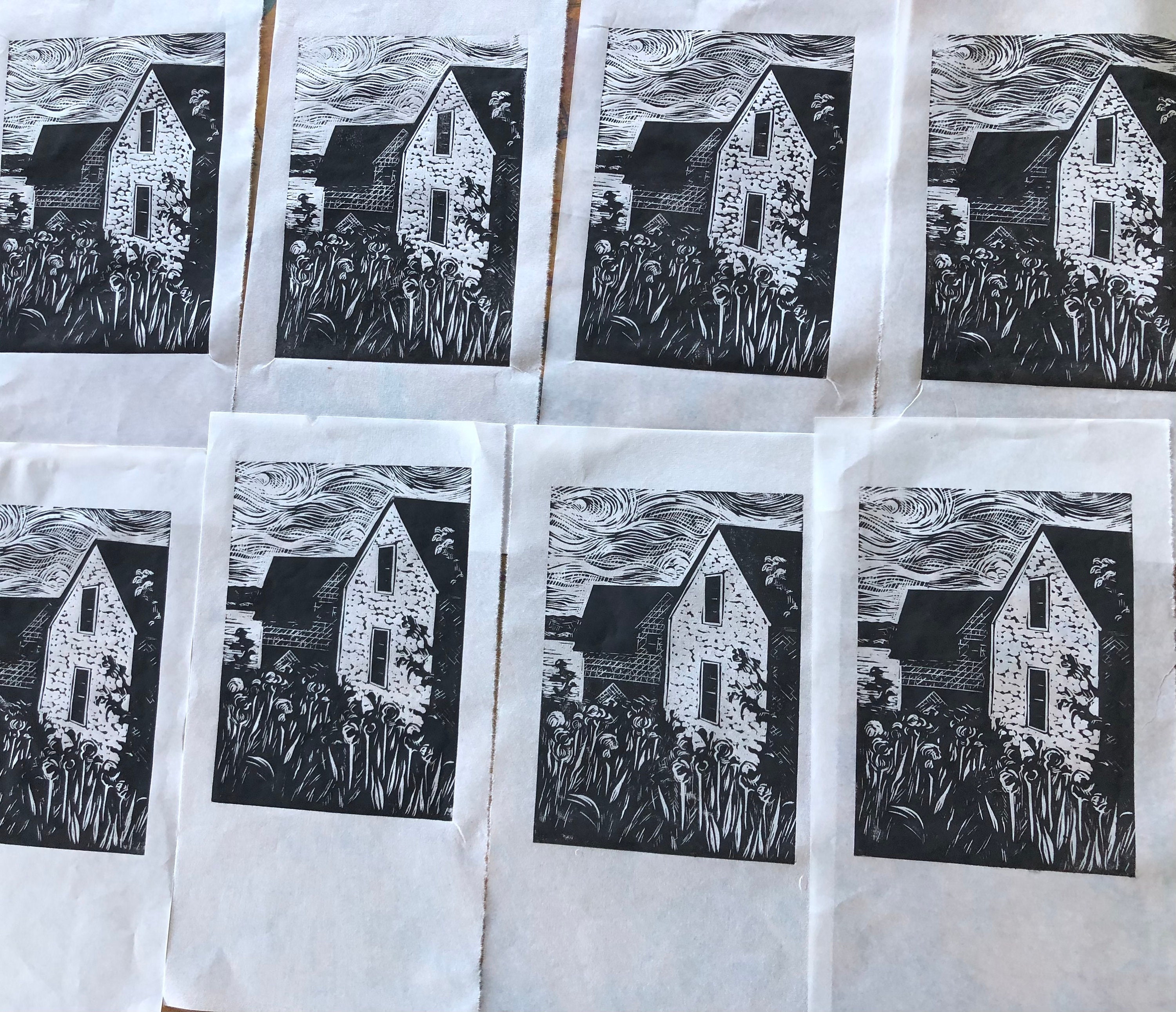 Cottages, Star Island NH Linocut - Etsy