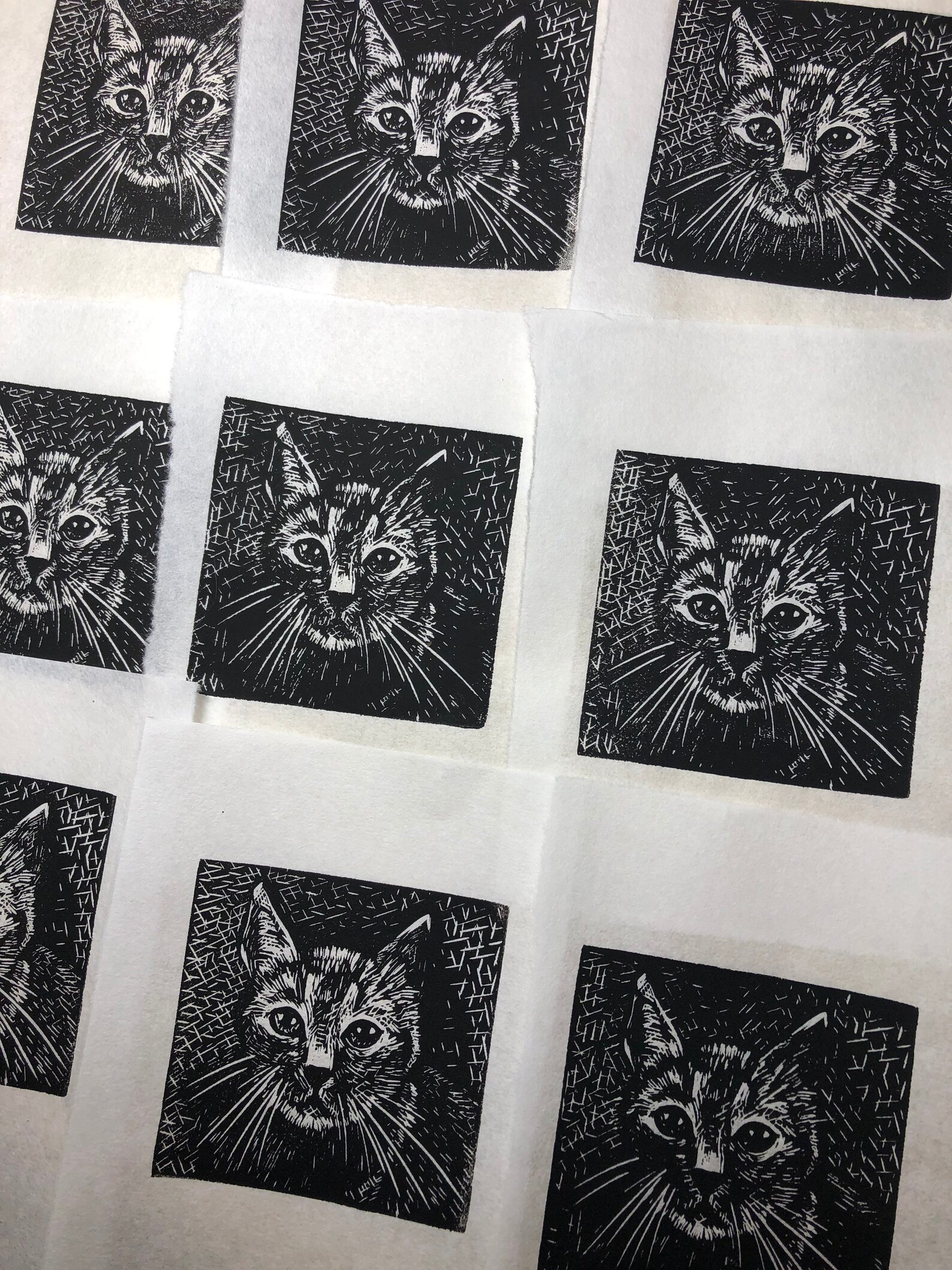 Cat Face Linocut - Etsy