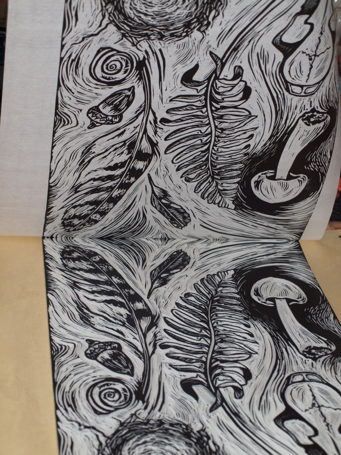 Forest Treasures Linocut Print - Etsy