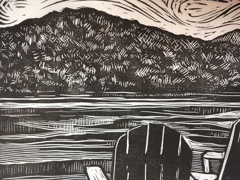 Lakeside Linocut Print - Etsy