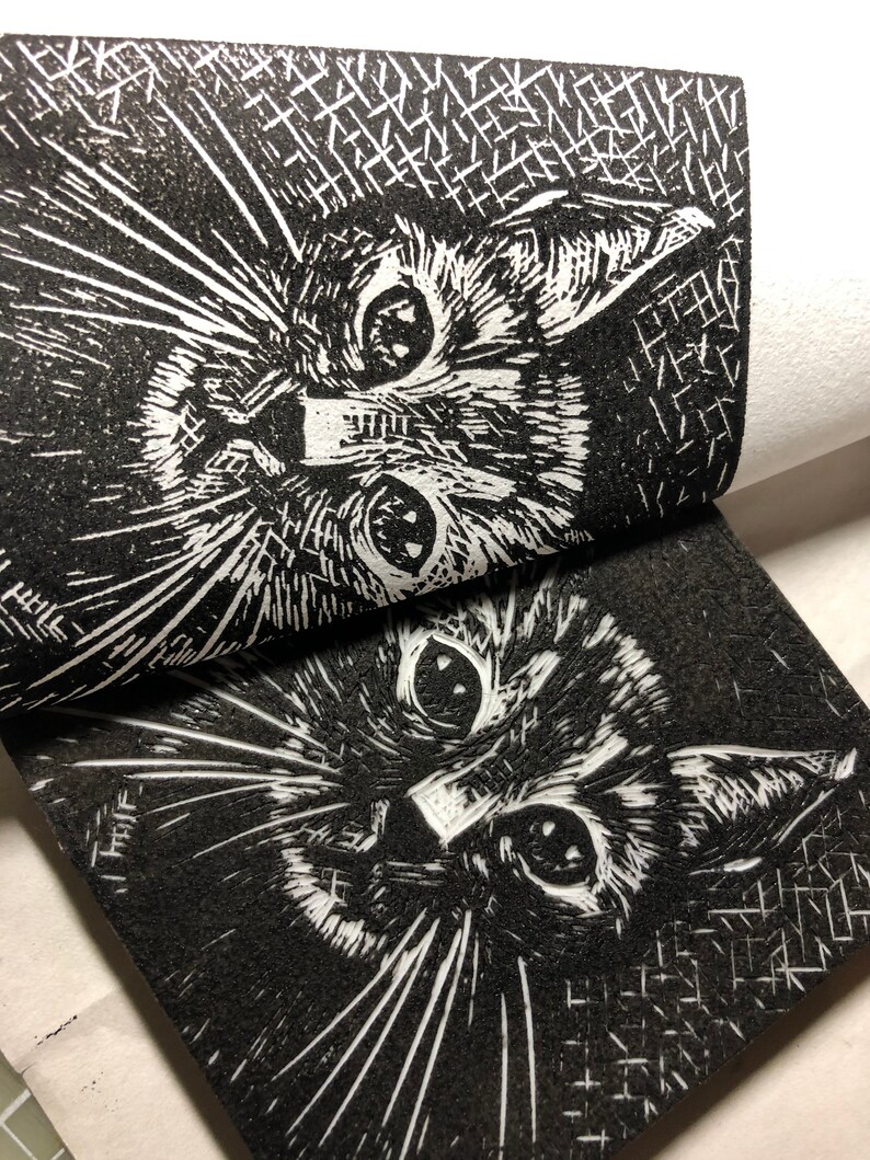 Cat Face Linocut - Etsy