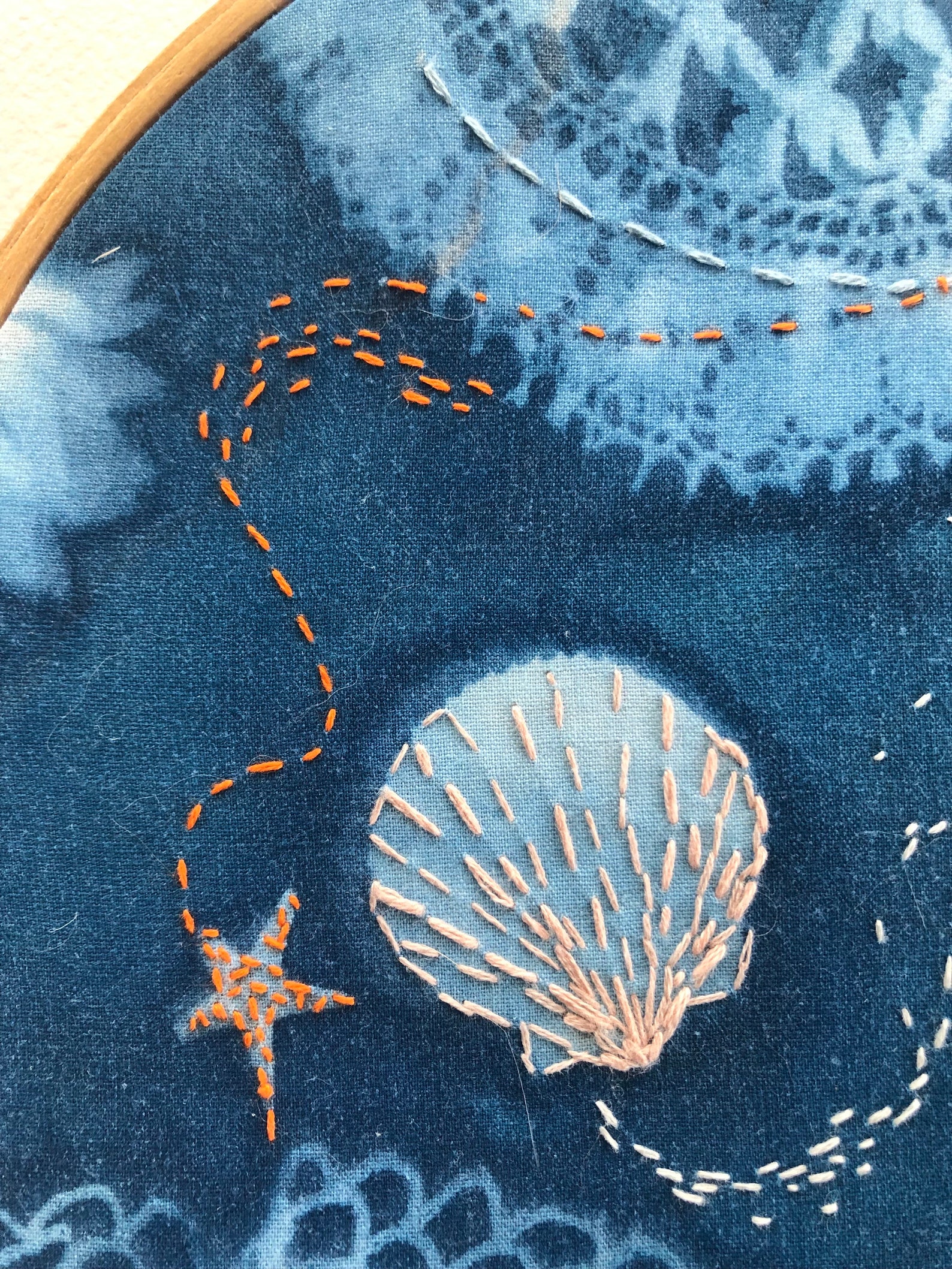 Seashell, Lace and Starfish Cyanotype Embroidery Wall Hanging - Etsy
