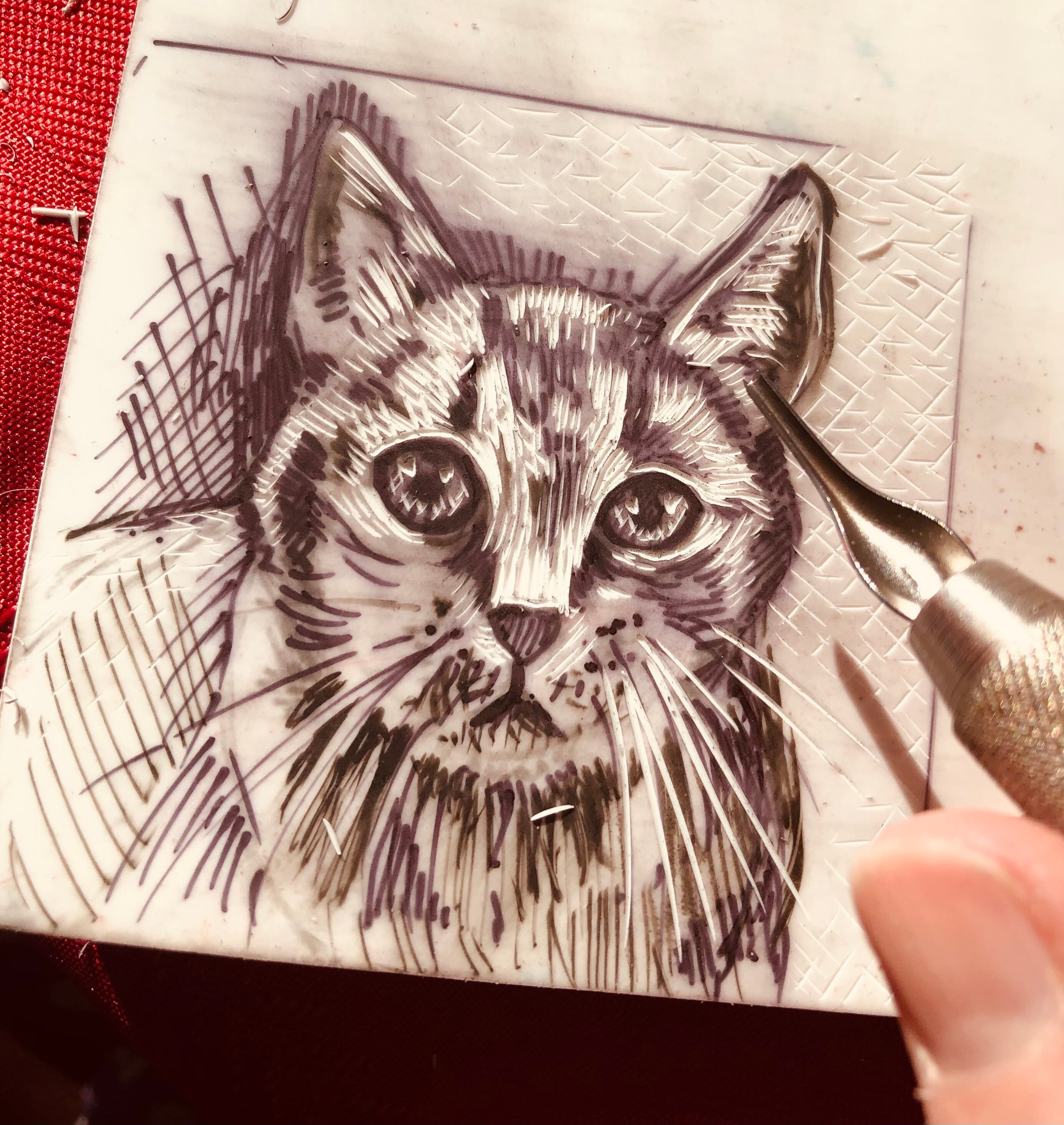Cat Face Linocut - Etsy