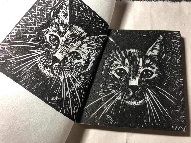 Cat Face Linocut - Etsy