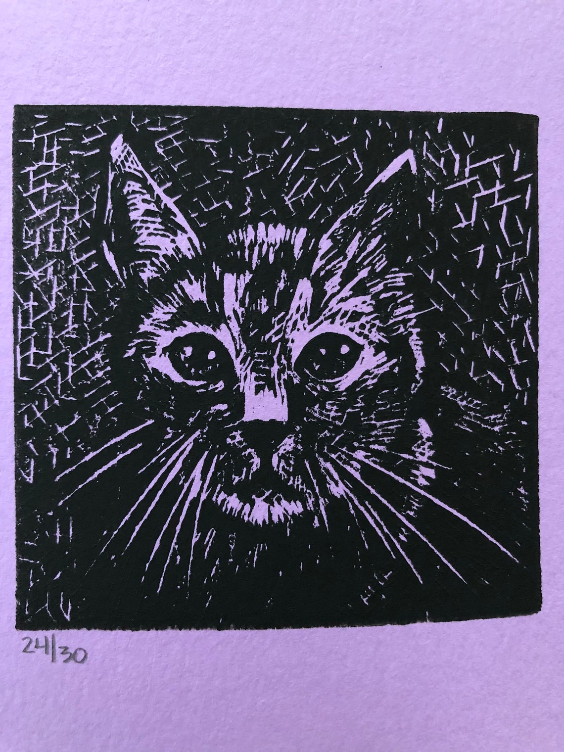Cat Face Linocut | Etsy
