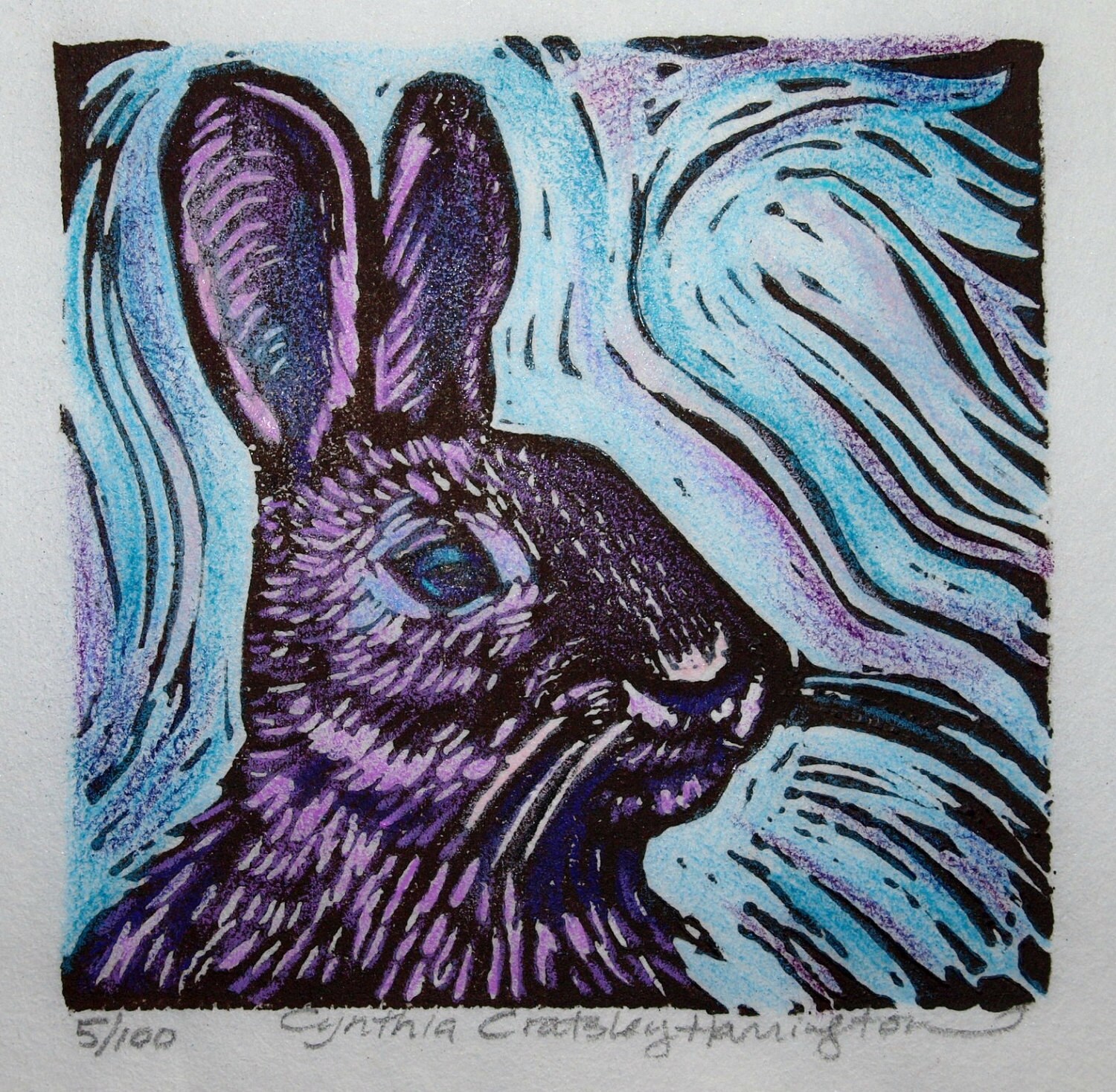 Rabbit Block Print - Etsy