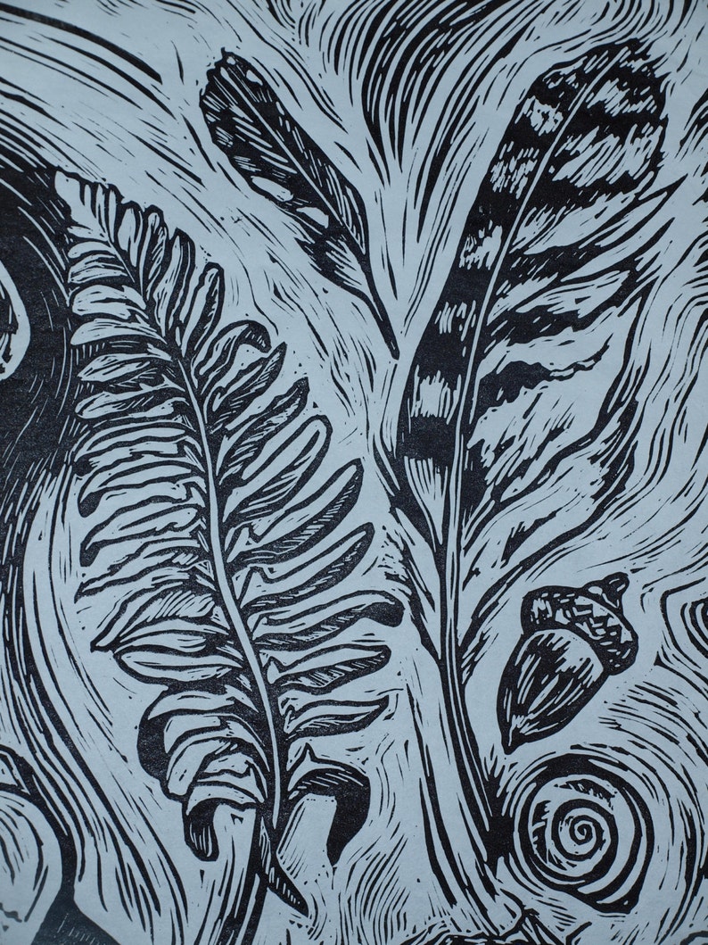 Forest Treasures Linocut Print - Etsy
