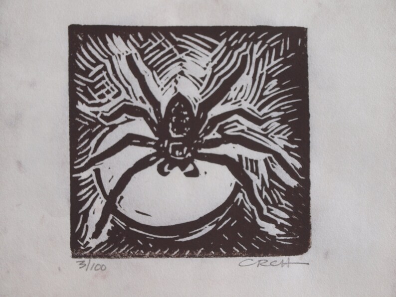 Huntsman Spider With Egg Sac Linocut Print - Etsy