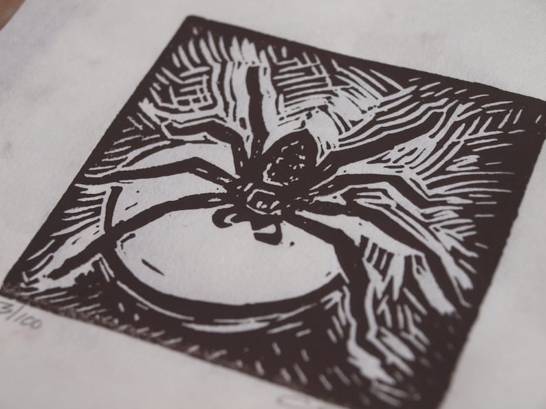Huntsman Spider With Egg Sac Linocut Print - Etsy