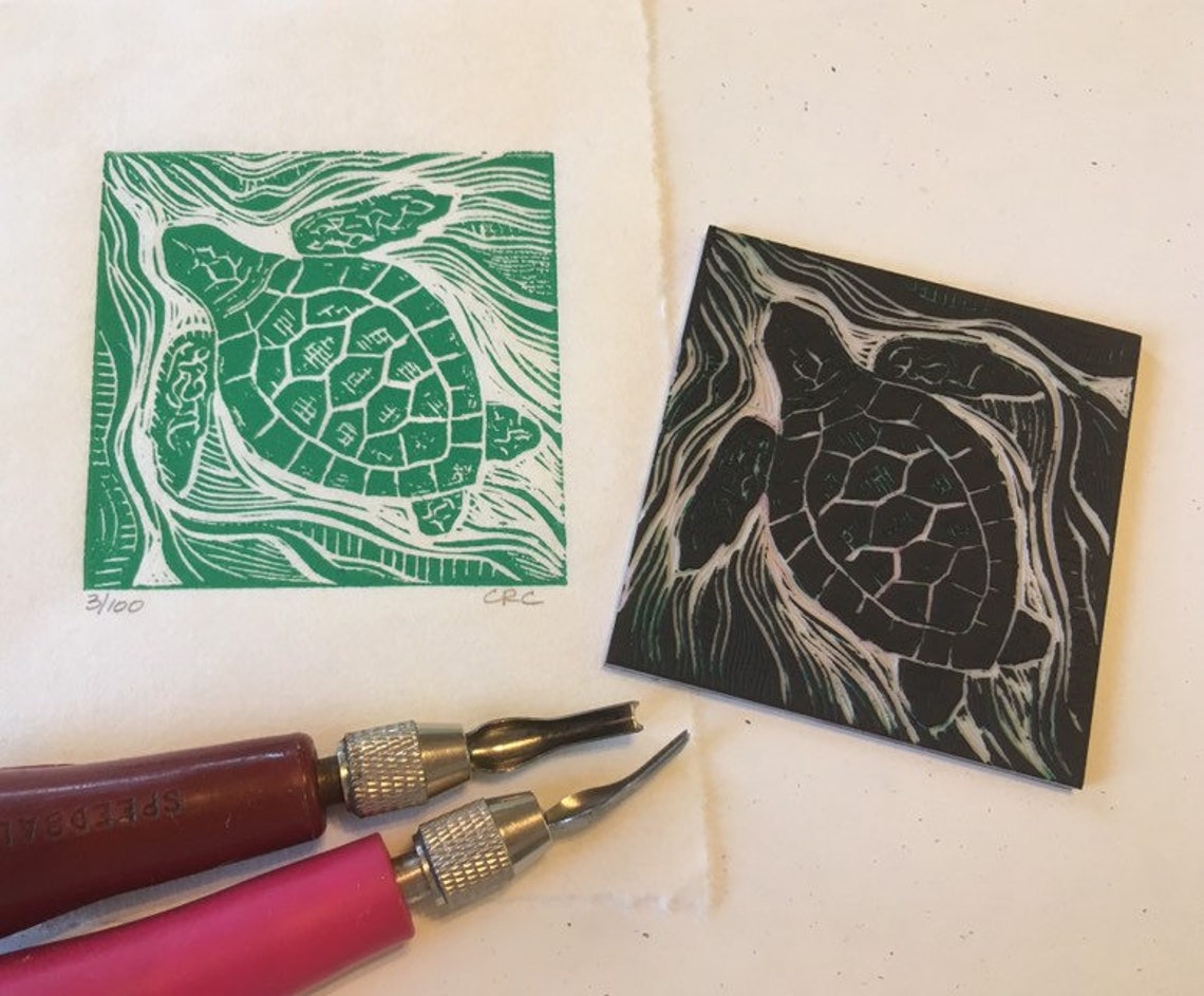 Sea Turtle Linocut Print - Etsy