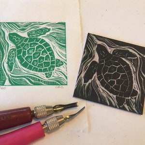 Sea Turtle Linocut Print - Etsy