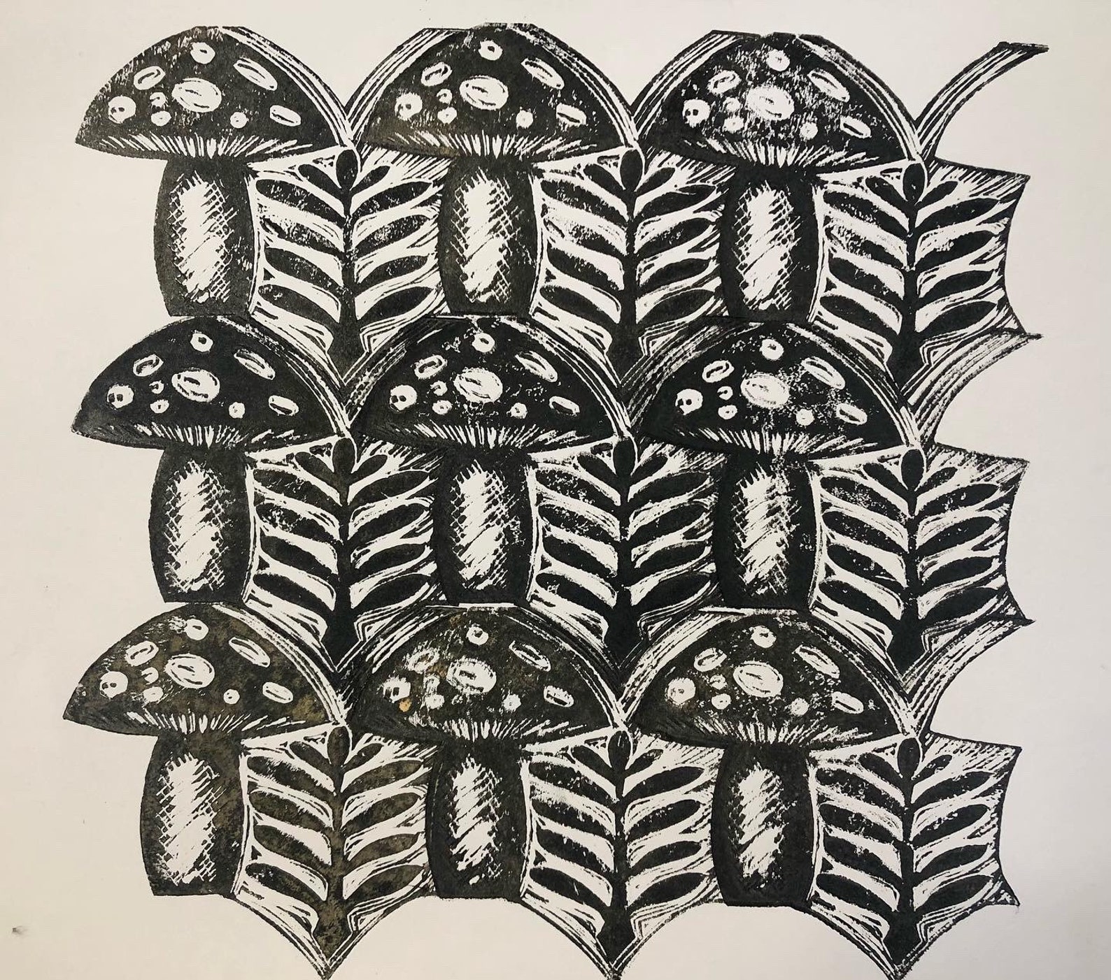 Twelve Tessellated Mushrooms Linocut - Etsy