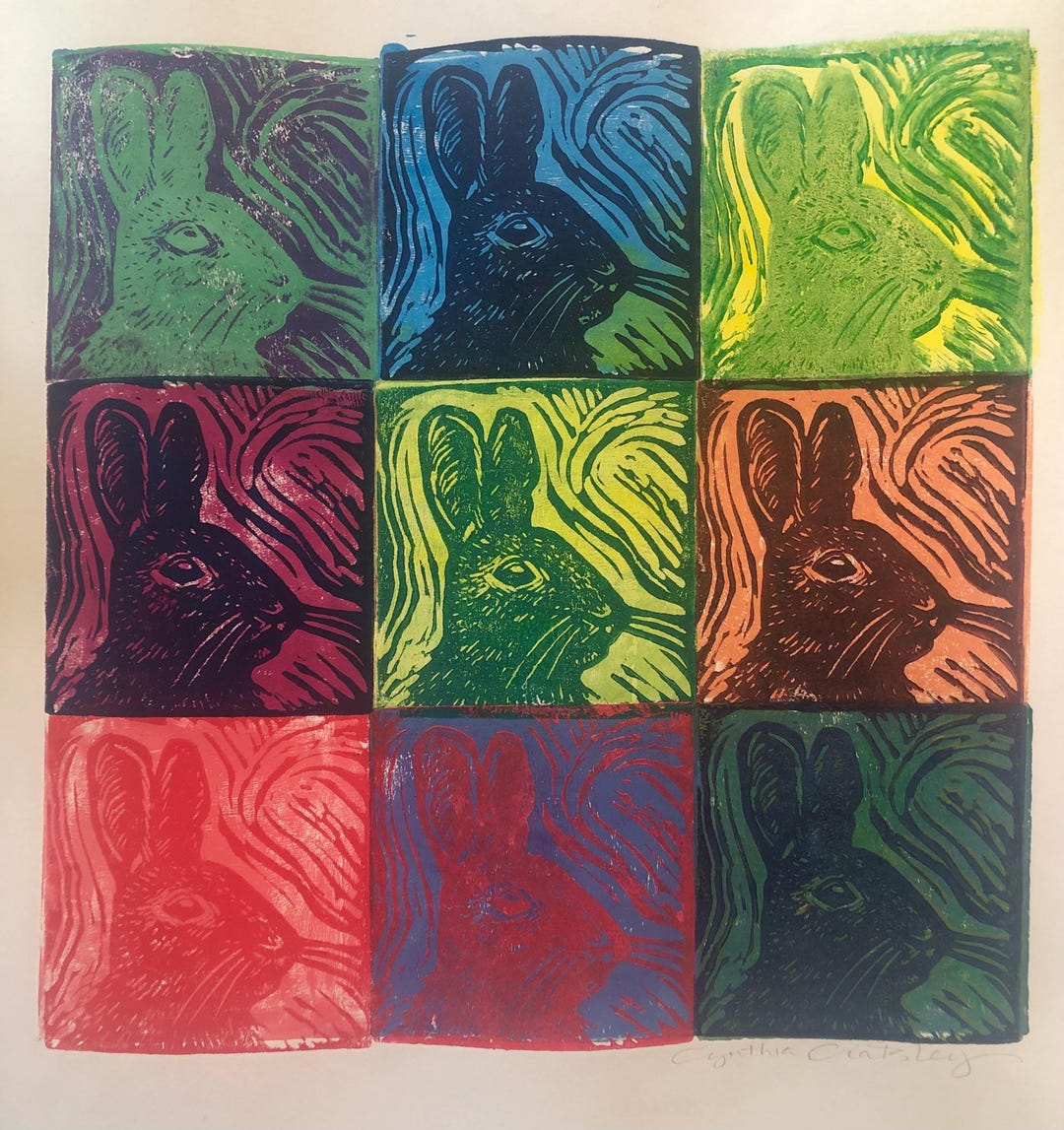 Pop Art Rabbits Block Print - Etsy