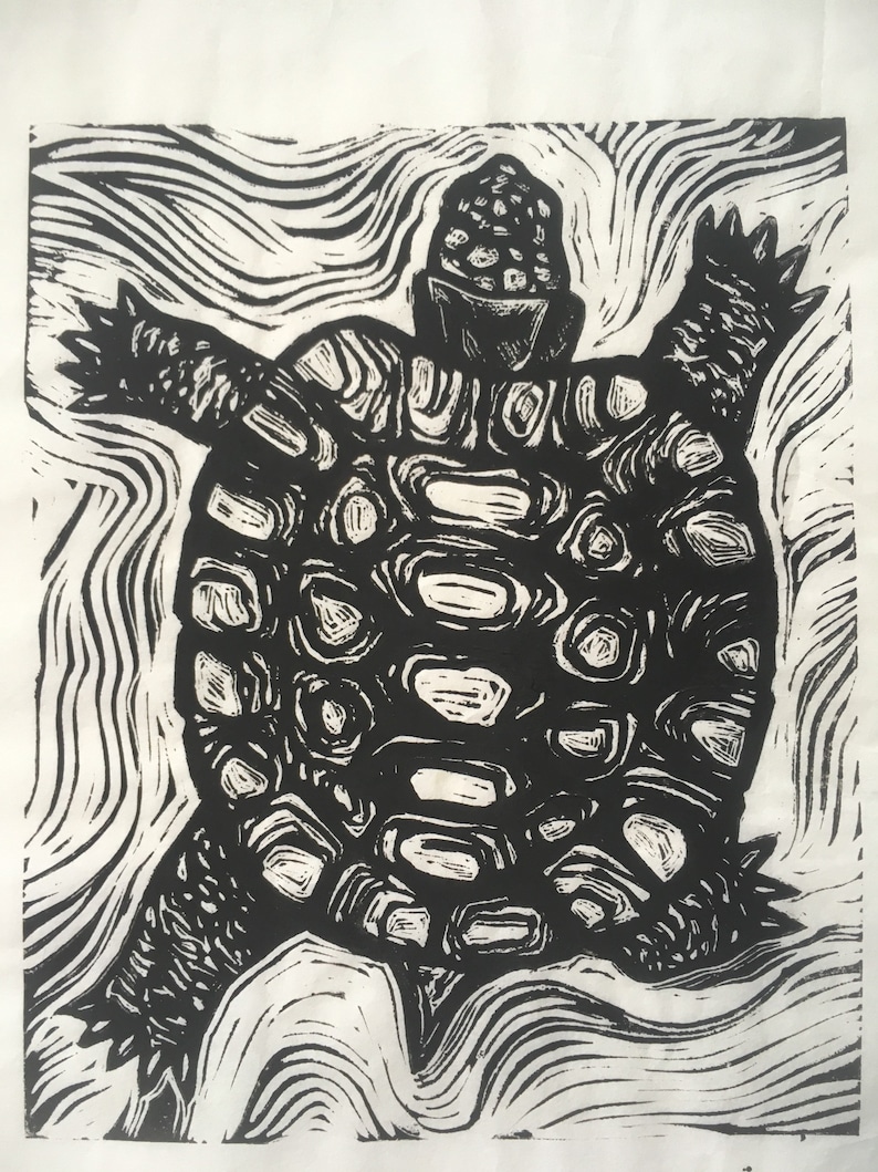 Box Turtle Linocut - Etsy