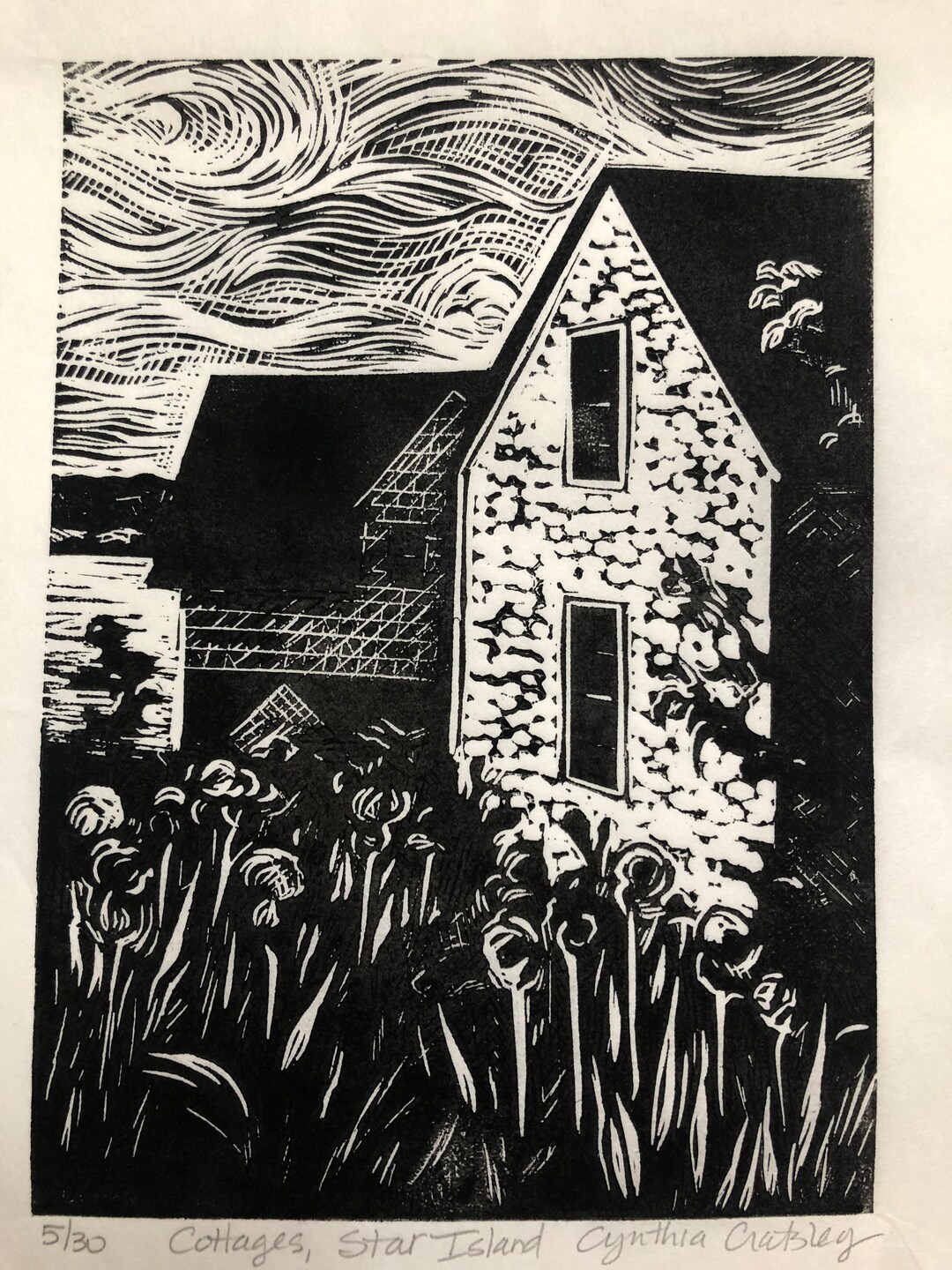 Cottages, Star Island NH Linocut - Etsy