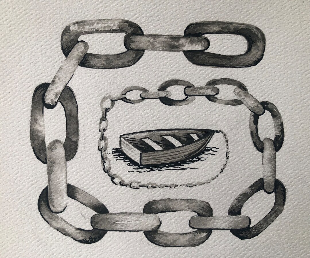 Chained Rowboat Original Ink Drawing - Etsy