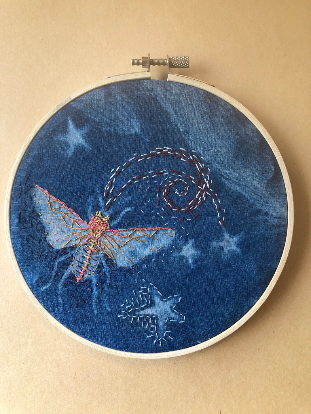 Cicada Cyanotype Embroidery Wall Decoration - Etsy