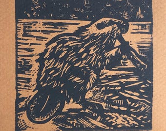 Beaver Art, Beaver Linocut, 5 X 7 Beaver Art, 5 X 5 Beaver Art, Black ...