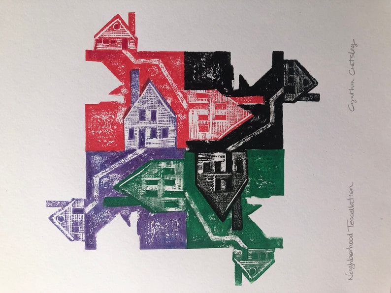 Neighborhood Tessellation Linocut - Etsy