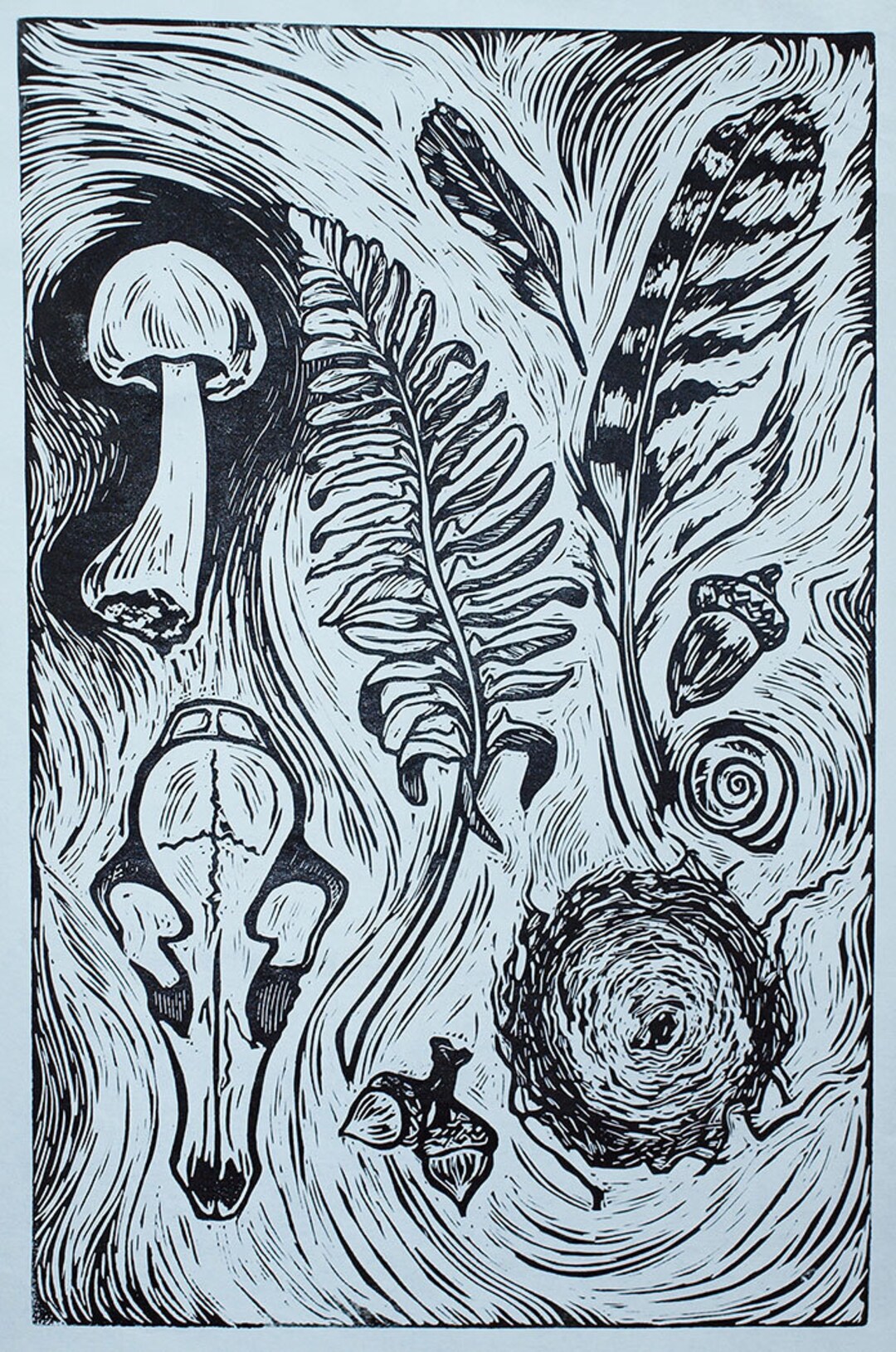 Forest Treasures Linocut Print - Etsy