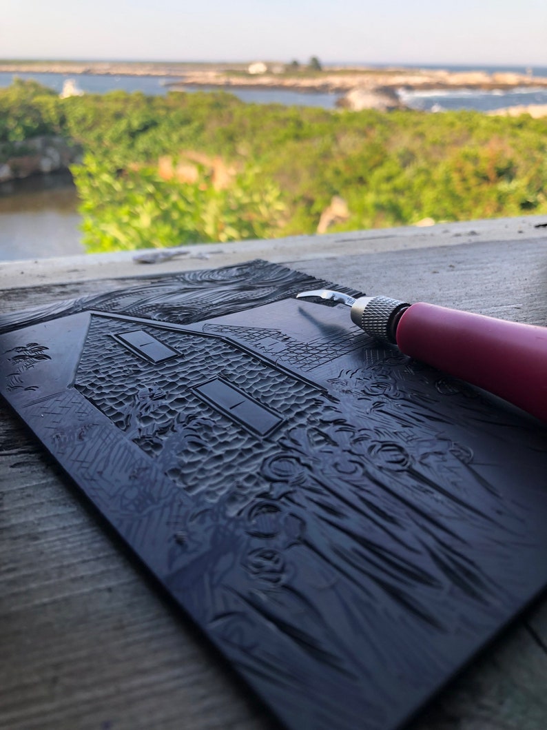 Cottages Star Island NH Linocut - Etsy