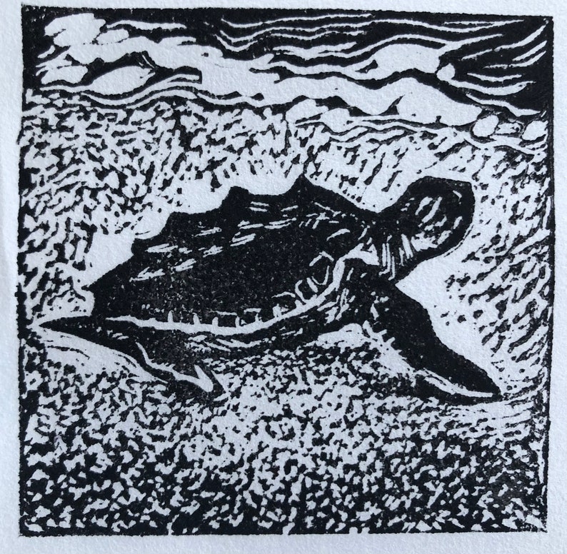 Baby Sea Turtle Linocut - Etsy