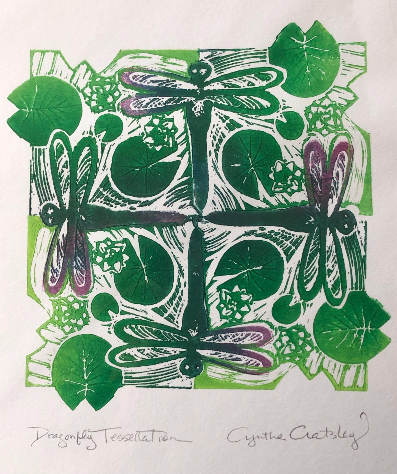 Dragonfly Tessellation Linocut - Etsy