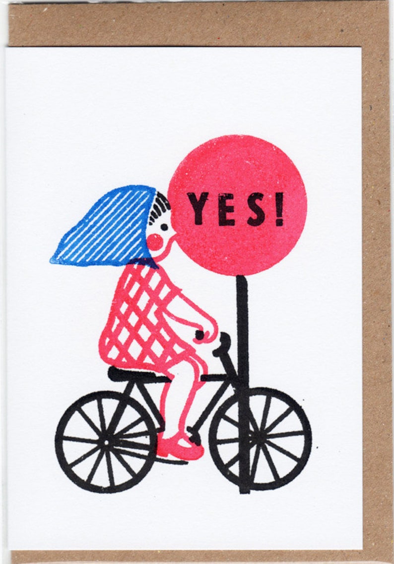 YES Hand Printed Card - Etsy
