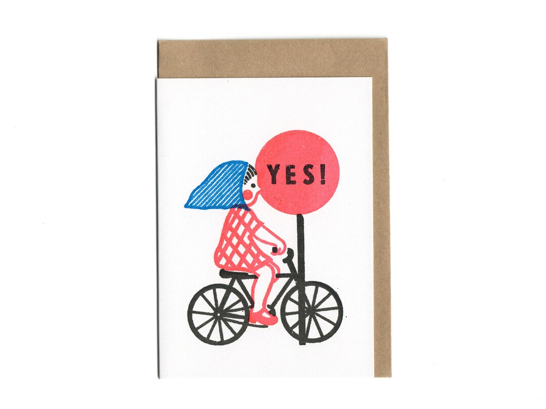 YES - Hand Printed Card - Etsy