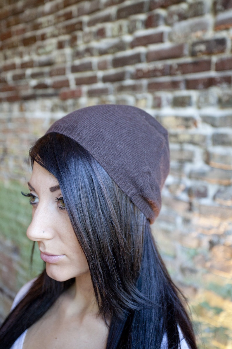 Cashmere Hat Slouchy Beanie Side Gathered Detail in Brown From Vintage ...