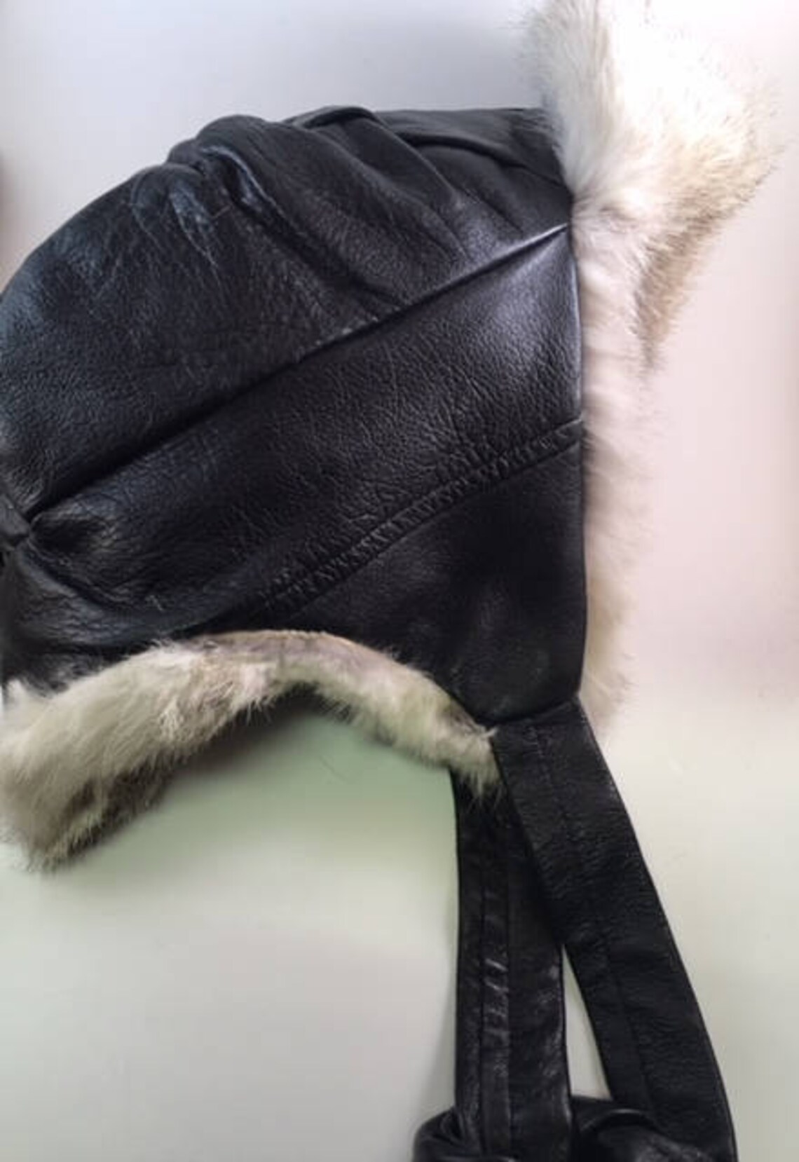 Aviator Hat , Lumberjack Hat, Reversible Recycled Fur and Black Leather ...