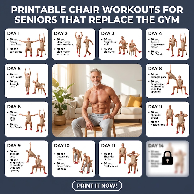 Chair Yoga and Tai Chi for Seniors Printable | 30 Day Seated Workout ...