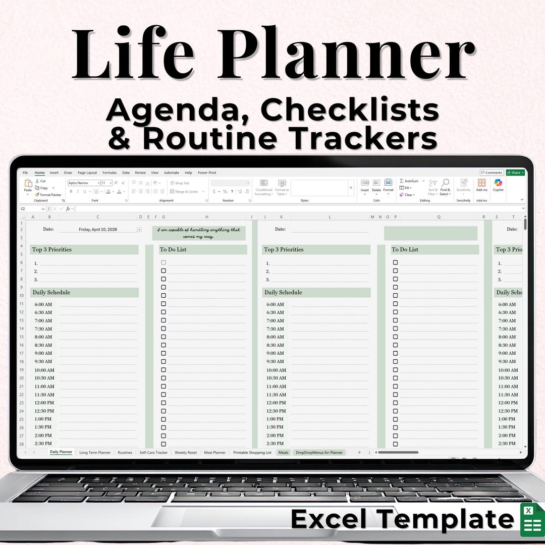 Excel Planner Template | Daily Weekly Monthly Digital Planner | Life ...