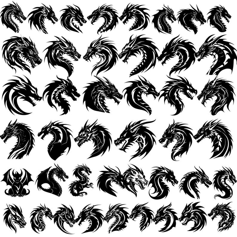 Dragon SVG Bundle, 250+ Dragon Clipart SVG PNG, Fantasy Dragon ...